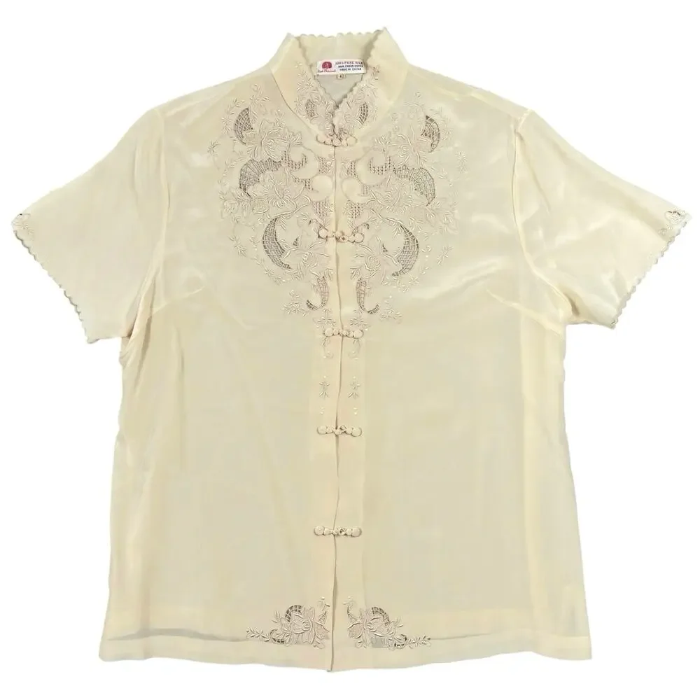 Red Peacock | Tops | Vintage Red Peacock Silk Hand Embroidered Cream ...